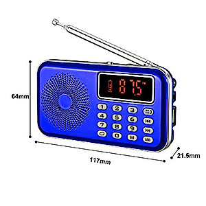 YMDJL Portable AM FM Radio with Bluetooth Speaker and SD Card Player,MP3 Player with Headphones Socket,Auto Scan Save,Rechargeable Battery Transistor Radio (Blue)