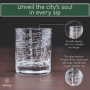 Greenline Goods Whiskey Glasses - 10 Oz Tumbler for San Francisco Lovers (Single Glass) - Etched with San Francisco Map - Old Fashioned Rocks Glass