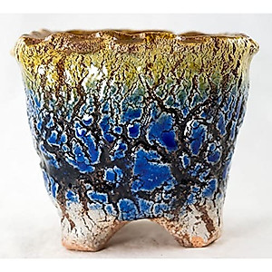 1 Pcs Square Handmade Bonsai, Cactus & Succulent, Accent Plant Pot 4"x 4"x 3.5" + Mesh