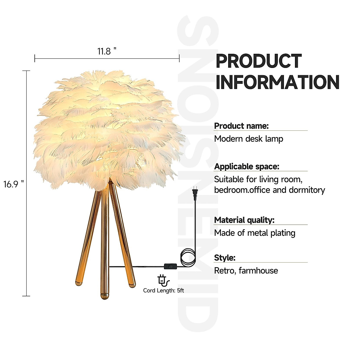 ZYLEIESENBAO Feather Lamp White Furry Tripod Table Lamp Children's Bedroom Deco Gift Princess Feather Desk Lamp 12'' Bedside Lights Night Lamp Girl's Bedroom Atmosphere Light