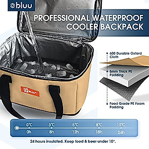 BLUU 2-in-1 Patented Backpack Cooler & Insulated Backpack, Double Decker Large Lunch Bag for Men Women, 60 Cans Waterproof & Leakproof Soft Coolers for Camping, Beach, Picnic (Brown)