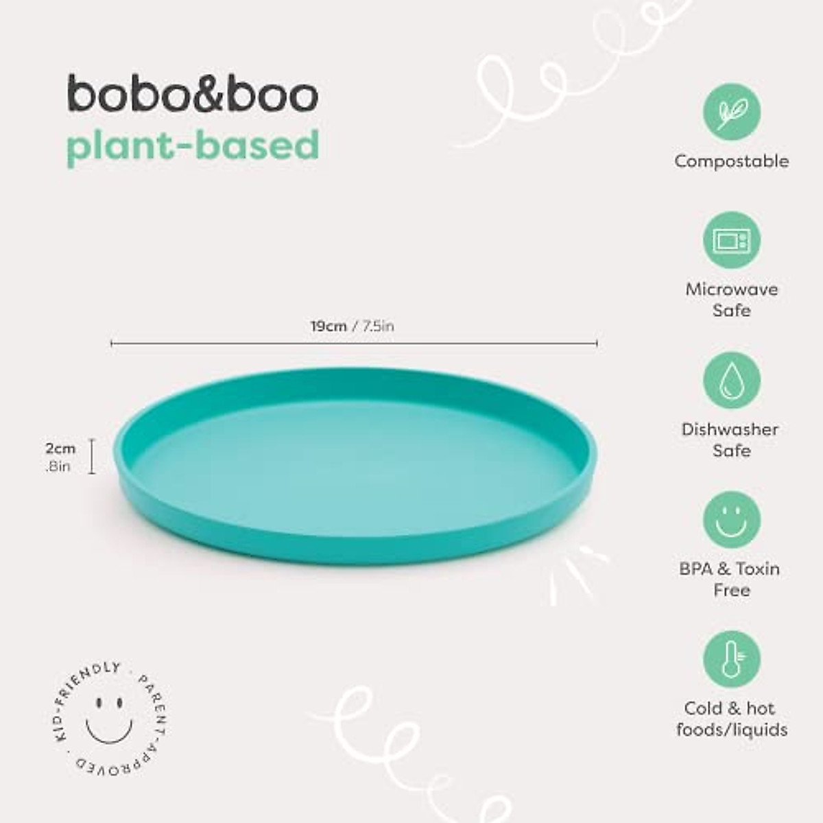 bobo&boo Colorful Plant-Based 7.5 inch Kids Plates for Toddler Eating – Set of 3, Plant-Based, Melamine-Free And Microwave Safe – Eco-Friendly Toddler Plate Set for Boys and Girls - Lagoon