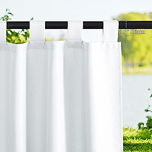 NICETOWN 2 Pieces Porch Curtains Outdoor Waterproof, Privacy Thermal Insulated Tab Top Sun/Rain Protection Indoor Outdoor Drape for Cabana/Pool, White, 55 by 84 inches