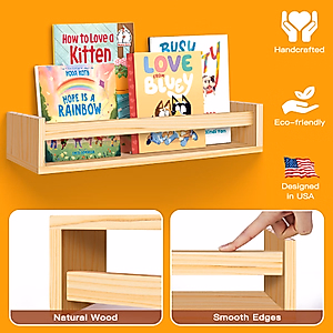 Woodever Nursery Book Shelves Set of 4, 16 Inches Kids Bookshelf, Book Shelf for Kids Room, Floating Shelves for Wall Nursery, Book Storage for Kids, for Bedroom and Palyroom Decor.