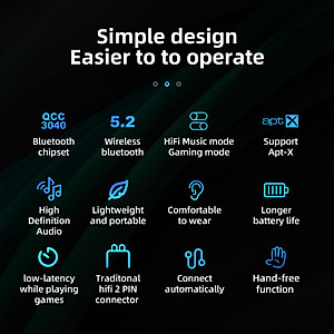 CCA BTX Bluetooth 5.2 Module IEM Bluetooth Adapter with Mic Waterproof Ear Hook Extra Long Battery Life Bluetooth Cable for ​KZ ZS10 PRO/ZSN Pro X/ZSN PRO/ZSN/AS16/ZAX/DQ6 CA16 /C12/CRA(C pin)