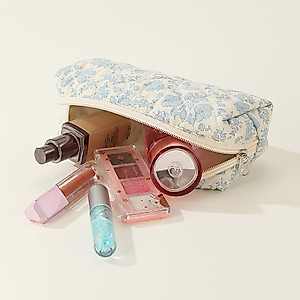 Cessfle Kawaii Cotton Makeup Bag Large Travel Cosmetic Bag Quilted Coquette Makeup Pouch Aesthetic Floral Toiletry Bag
