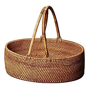 Retro Rattan Basket Handmade Portable Picnic Tea Set Travel Storage Box (Size : Highest: 30) (Highest: 27.5)