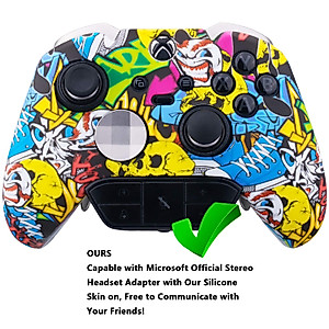 9CDeer 1 x Protective Customize Transfer Print Silicone Cover Skin Cartoon Skulls + 6 Thumb Grips Analog Caps for Xbox Elite Wireless Controller Compatible with Official Stereo Headset Adapter