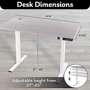 Generic Electric Standing Desk - Adjustable Height Desk with Laptop Stand, Sit Stand Desk, Riser Table (48 inch x 24 inch), Smoothly and Quietly Adjust from 27 to 45 inches, White Frame, Gray Desktop