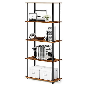Furinno Turn-N-Tube 5-Tier Multipurpose Shelf / Display Rack / Storage Shelf / Bookshelf, Round Tubes, Light Cherry/Black