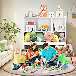 Tykacna Toy Storage Organizer for Kids with Bookshelf,Ideal Toy Organizer with 2 Movable Drawers, 4-Tier Toddler Book Shelf for Kids Rooms with 6 Storage Cubbies,White