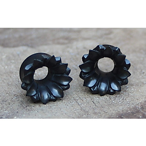 Zaya Body Jewelry PAIR of Organic Black Wood Hand Carved Lotus Flower Ear Plugs Gauges 2g 0g 00g 7/16 1/2 (2g)