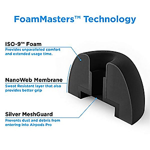Foam Masters Memory Foam Ear Tips for AirPods Pro 1st & 2nd Gen | Comfortable | Secure | Better Noise Cancellation | Version 3.0 Replacement Buds (Small, Med, Large - 3 Pairs, Black)