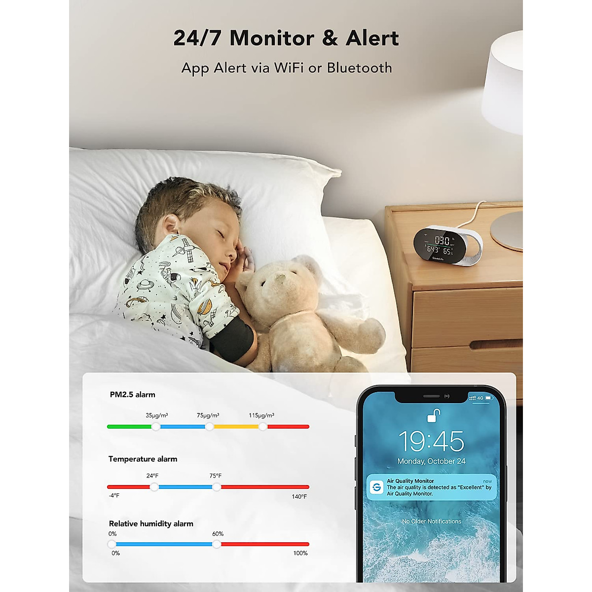 GoveeLife Smart Air Quality Monitor with PM2.5, WiFi, Temperature & Humidity Sensors, LED Display, 2s Refresh, 2-Year Data Storage, for Home & Office