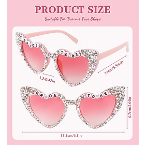 JUSTOTRY Bride Sunglasses For Bachelorette - Pink Bride To Be Sunglasses with Rhinestone For Bachelorette Party Gifts Accessories Party Favors (Heart Shape)