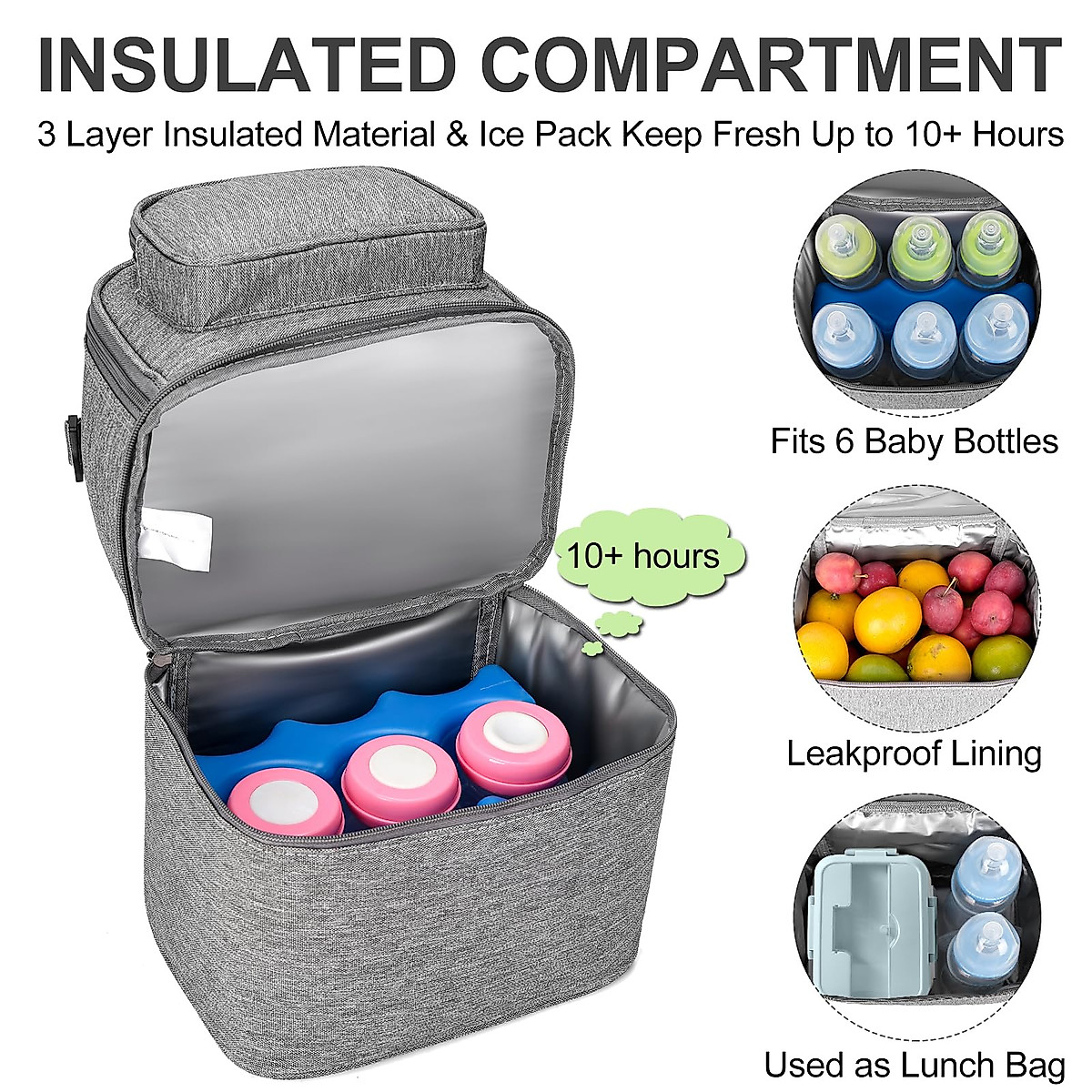 Breastmilk Cooler Bag with Ice Pack Bottle Cooler Bag for Baby Milk Breast Pump Bag with Cooler Double Deck Breast Milk Storage Bag for Breastfeeding Nursing Daycare Insulated Lunch Bag with Strap