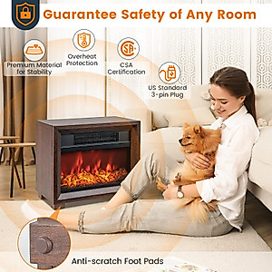 ORALNER Mini Electric Fireplace Heater for Indoor Use, 13 Inch Portable Fireplace Heater with Realistic Flame Effect, Overheat Protection, Compact Space Heater for Bedroom, 750W, Brown
