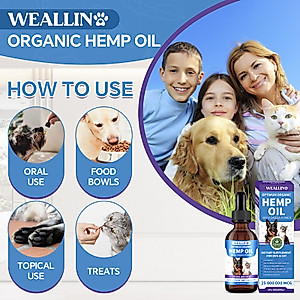 WEALLIN Hemp Oil for Dogs and Cats, Rich in Omega 3, 6, 9 and Organic Extract Helps Pets with Anxiety, Pain, Skin and Coat Health, Stress, Hip and Joint Support, Pet's Calming Treat (1 Pack)