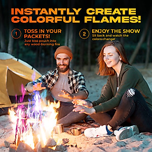 Fire Color Changing Packets Fire Pit (25 Pack) - Perfect for Any Campfire, Bonfire & Outdoor Fireplaces - Perfect Magic Cosmic Mystical Campfire Accessories - Camping Games