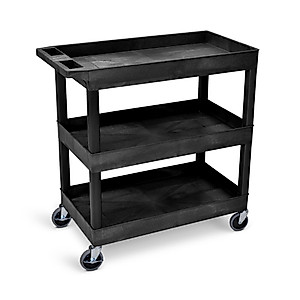 Stand Steady Tubstr 3 Shelf Utility Cart | Heavy Duty Service Cart Supports Up to 400 lbs | Tub Cart with Deep Shelves | Great for Warehouse, Garage, Cleaning, Office & More (32 x 18 / Black)