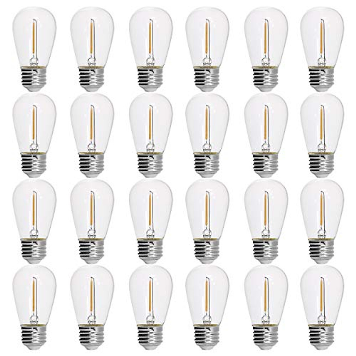 DYSMIO S14 LED String Light Bulbs, E26 E27 Medium Screw Base Edison Bulbs Equivalent to 11W, Fits for Commercial Outdoor Patio Garden Vintage Lights, 24-Pack, Soft White - Clear