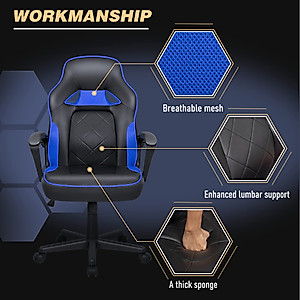 VICTONE Office Chair PC Gaming Chair Desk Chair PU Leather Executive Computer Chair Swivel Office Chair with Lumbar Support (Blue)