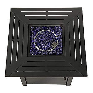 Teamson Home 40,000 BTU Square Outdoor Fire Pit Table Outside Propane Gas Firepit with Steel Tabletop and Base, 11 Pounds Glass Rocks, Lid, and PVC Cover for Patio Deck Backyard, 30 Inch, Black