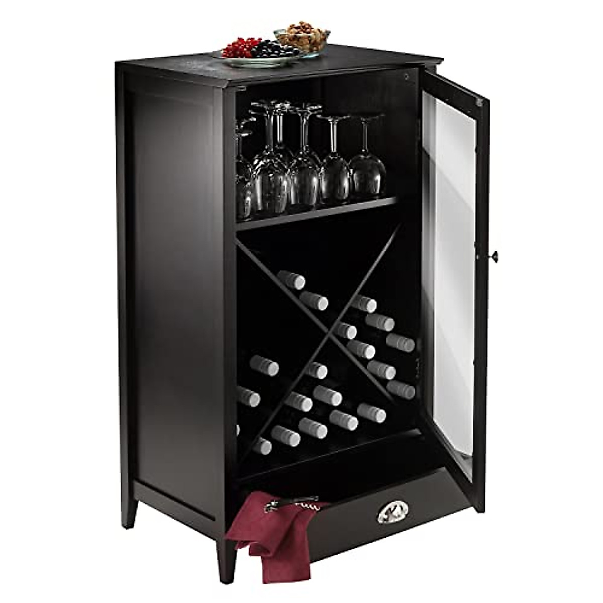 Winsome Bordeaux Modular Wine Cabinet X-Panel, Dark Wood Finish (92442)