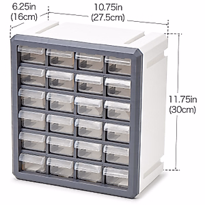 EZOWare Art Craft Storage Organizer Box, 24 Pull-Out Drawer Stackable Clear Plastic Divided Adjustable Container Bins for Small Parts, Scrapbook, Hobby, Sewing Supplies, Jewelry - White/Gray