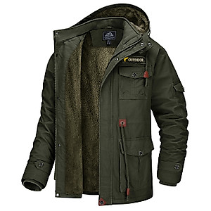 MAGCOMSEN Winter Coats for Mens Military Parka Jacket Fleece Lined Winter Cargo Jackets Army Green L