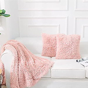 NordECO HOME Luxury Soft Faux Fur Fleece Cushion Cover Pillowcase Decorative Throw Pillows Covers, No Pillow Insert, 18" x 18" Inch, Pink, 2 Pack