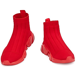 Santiro Women's Walking Tennis Shoes Breathable High Top Sock Sneakers Casual Sports Shoes Lightweight Knit Athletic Shoes All Red 8 US