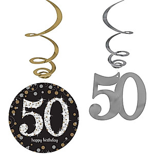 Black Gold Birthday 50 Hanging Swirls Decorations,Happy 50th Year Old Birthday Swirls Supplies,Fifty Birthday Party Hanging Swirl Happy Birthday Sparkling Celebration