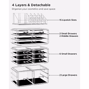 HBlife Acrylic Clear Dustproof Makeup Storage Organizer Drawers Large Skin Care Cosmetic Display Cases for Bathroom Stackable Storage Box with 12 Drawers for Vanity (Clear)