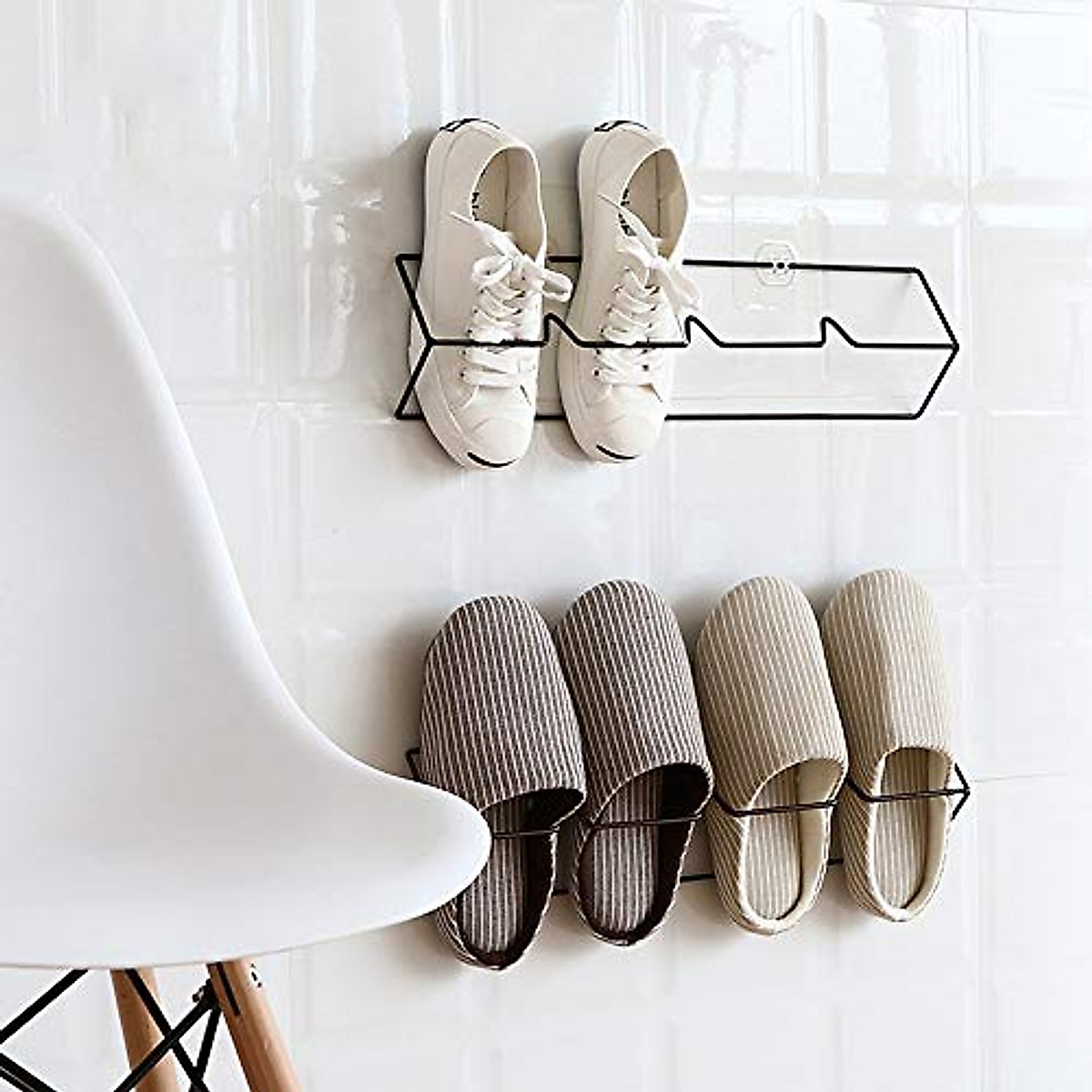 Esdella Shoes Rack Organizer Wall Mounted Storage Shelf Shoe Holder Keeps Shoes Off The Floor (Black, 4 Pack)