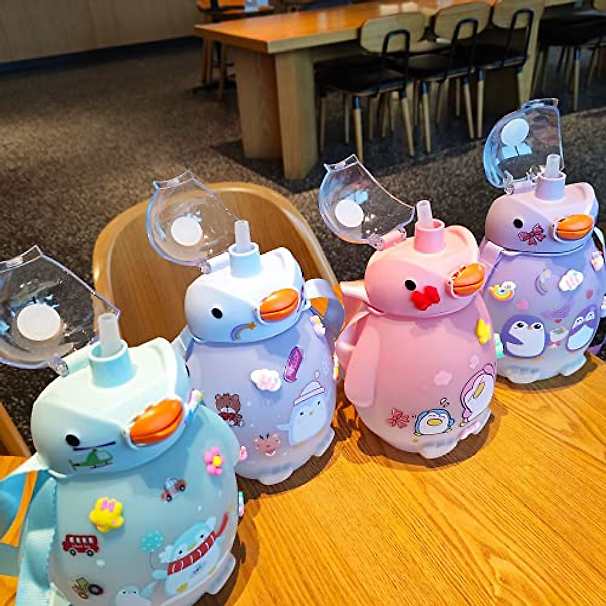 TEAUSA Girls Kawaii Water Bottle with Straw and Adjustable Shoulder Strap, 53oz Large Capacity Cute Water Bottles With 3D Kawaii Sticker for School, Office, Picnic, Camping, Hiking (Pink)