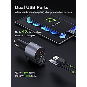 2022 Upgraded Bluetooth Transmitter for Car, Bluetooth 5.1 Car Adapter Car Kit with Dual Car Charger Support 38W PD+QC 3.0 Fast Charging, Noise Canceling Hands-Free Calls