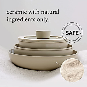 dogado Organic Cookware Set, Nonstick Ceramic 6 Piece, Stackable Pots and Pan, Detachable Removable Handle (Sand Beige)