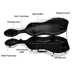4/4 Full Size Cello Case, 4K Carbon Fiber Hard Shell Backpack, also Fits for 3/4, Ultralight as 5.7 LB Only, with Hygromether and Accessory Bag, Sturdy, Portable and Waterproof (Matte White)
