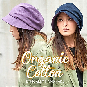 CHARM Women Cotton Sun Hat - Organic Summer Bucket Reversible Chemo Cap Foldable Elastic Black & Light Gray