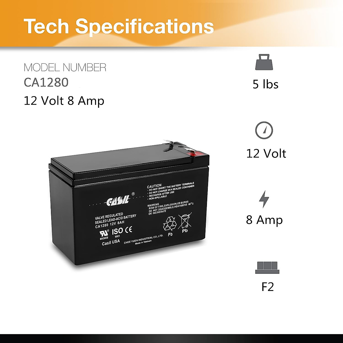 Casil Duracell DURA12-8F 12V 8Ah f2 Replacement Battery CA1280 12v 8ah