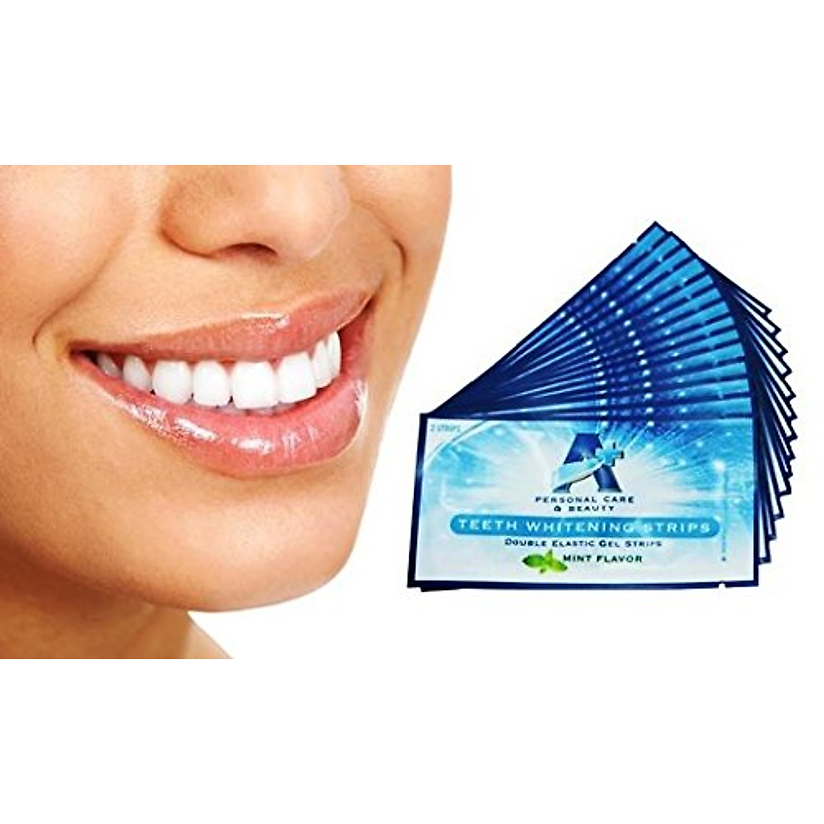 Sparkling White Professional Strength 6% HP Teeth Whitening Strips - Elastic Strips Plus Advanced Whitening Formula = Great Results! 28 Strips (14 Upper and 14 Lower) Free Teeth Shade Guide Included.