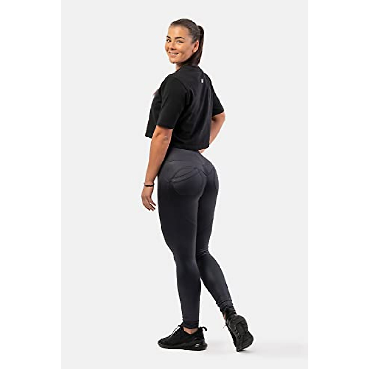 NEBBIA High Waist Glossy Look Bubble Butt Pants 586 Black