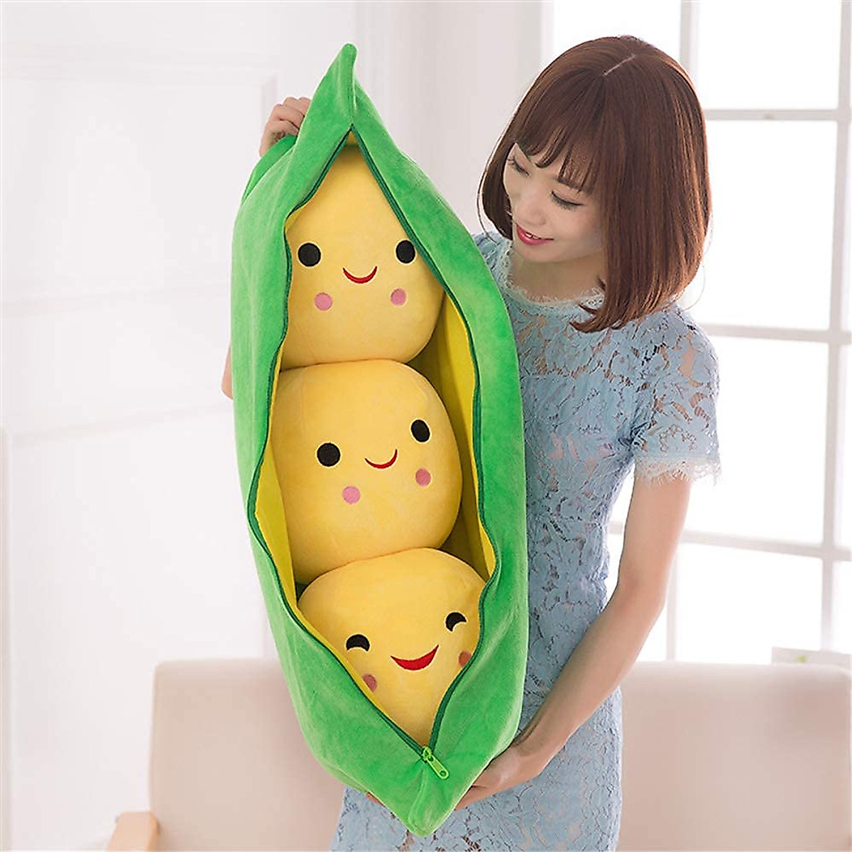 Giant Peas in A Pod Plush Toy Pea Pod Pillow Cute Pea Stuffed Toys Plant Doll Various Sizes (Yellow Beans,9.8''/25cm)