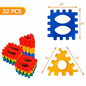 Costzon 32 Pieces Jumbo Building Blocks for Kids, Big Waffle Block Set, Preschool Educational Creativity Sensory Toy, Interconnecting Stacking Building Toy Set for Boys & Girls