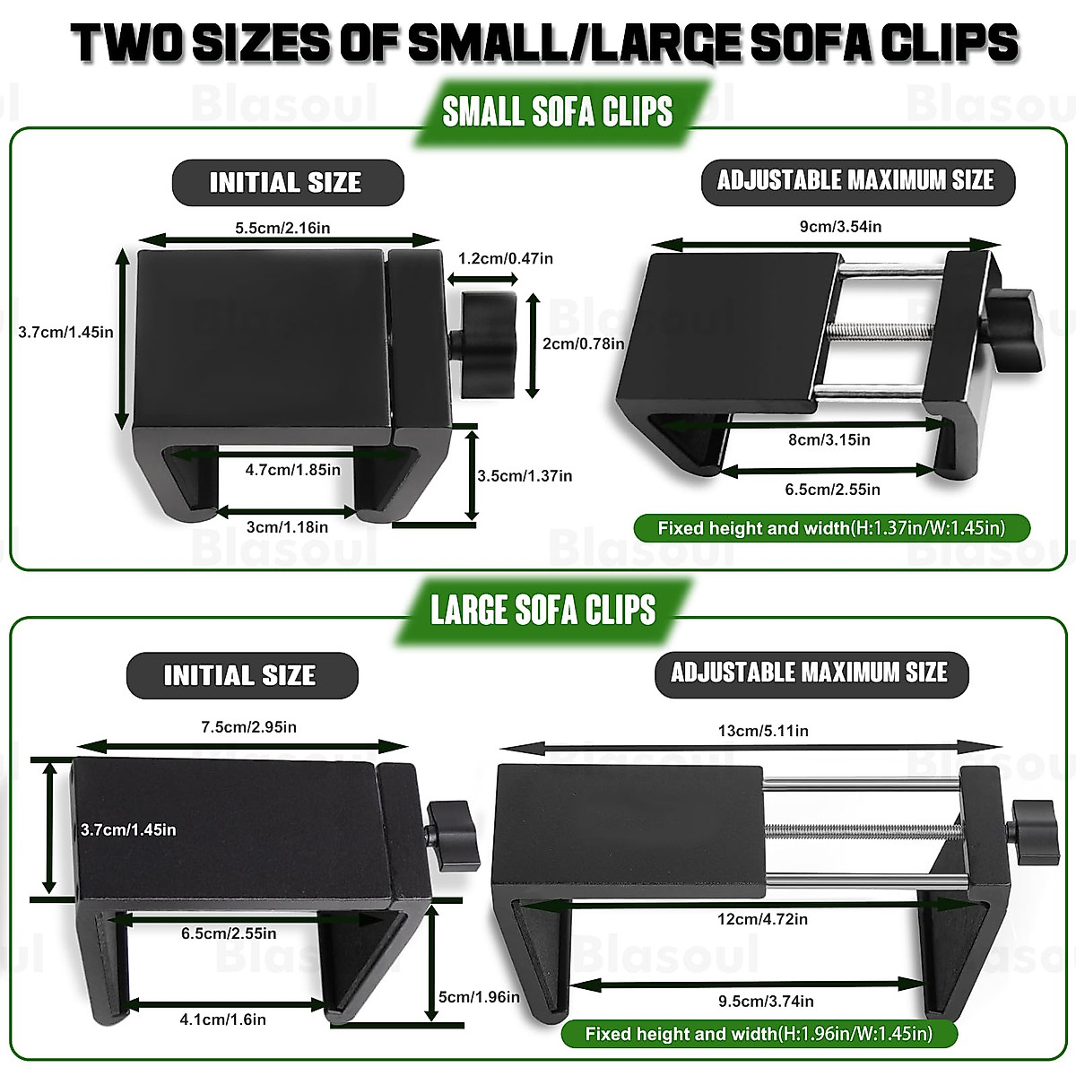 Blasoul Adjustable Sectional Couch Connectors(Suit for Tube Length 1-2.5in)4pcs Small Aluminum Alloy Patio Furniture Clips,H:1.37in*W:1.45in,Without Damaging Rattan and Easy to Keep Furniture Together