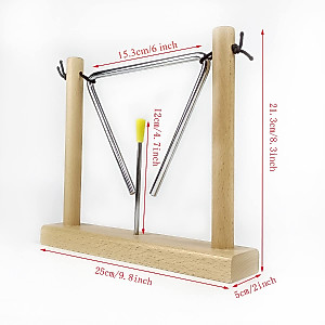 LOONELO Musical Triangle Instruments with Striker and Wooden Stand,Hand Percussion Triangles Musical Instrument for Music Enlightenment (wood-1)