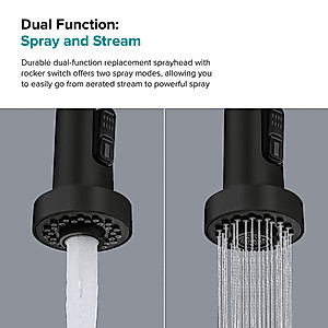Beati Kitchen Faucet Sprayer Head Replacement Parts,Pull Out Down Kitchen Sink Faucet Nozzle Spout Head 2 Functions,Matte Black Finish