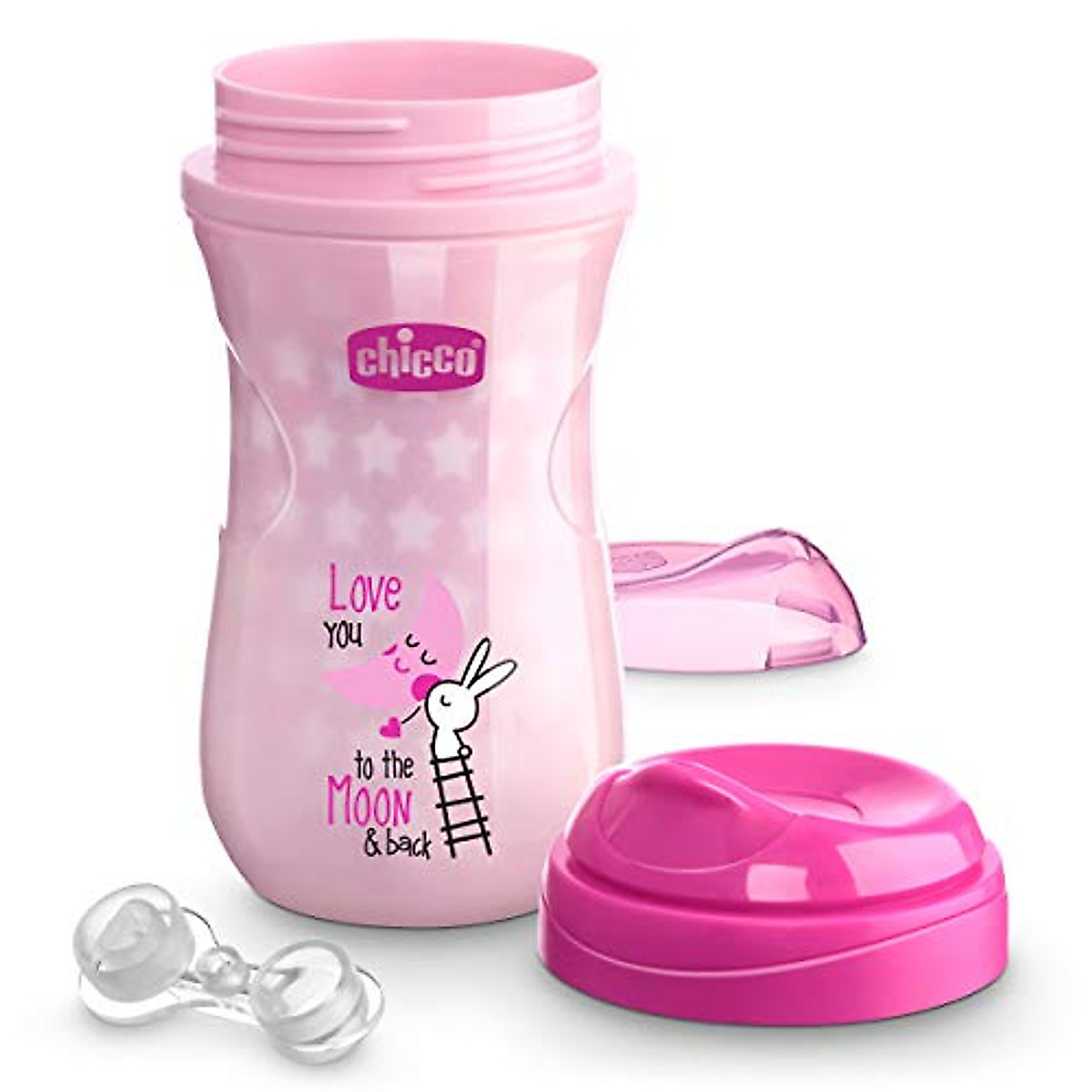Chicco 9oz. Glow in the Dark Double-Wall Insulated Sippy Cup with Bite-Proof Rim Spout and Spill-Free Lid | Top-Rack Dishwasher Safe | Easy to Hold with Ergonomic Indents | Pink| 12+ months