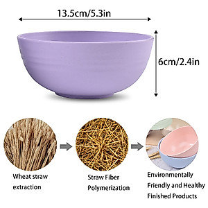 Cuayaes 5Pcs Unbreakable Cereal Bowls, 13.5cm/5.3in Lightweight Wheat Straw Bowl for Everyone, Food-safe Bowls Dishwasher Microwave for Rice,Noodle,Snack, Salad,Soup (Purple)
